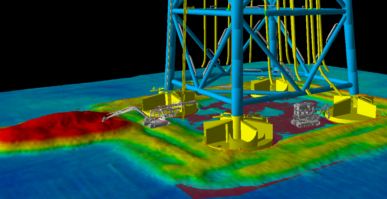 Rock installation inside substation jacket - Scanmudring